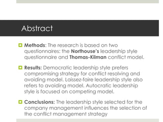 The Impact of Leadership Style in Business Communication Conflicts | PPT