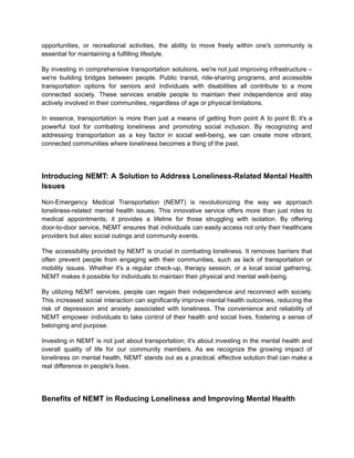 THE IMPACT OF LONELINESS ON MENTAL HEALTH AND HOW NEMT CAN HELP TO ...