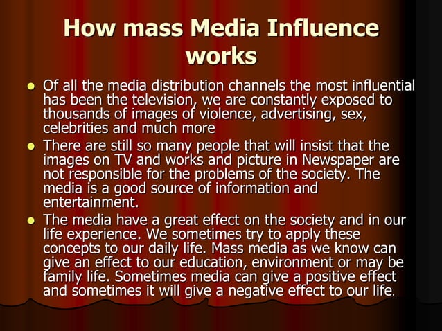 The impact of mass media in our lives | PPTX | Lifestyle | Genres