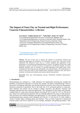 The Impact of Nano Clay on Normal and High-Performance Concrete ...