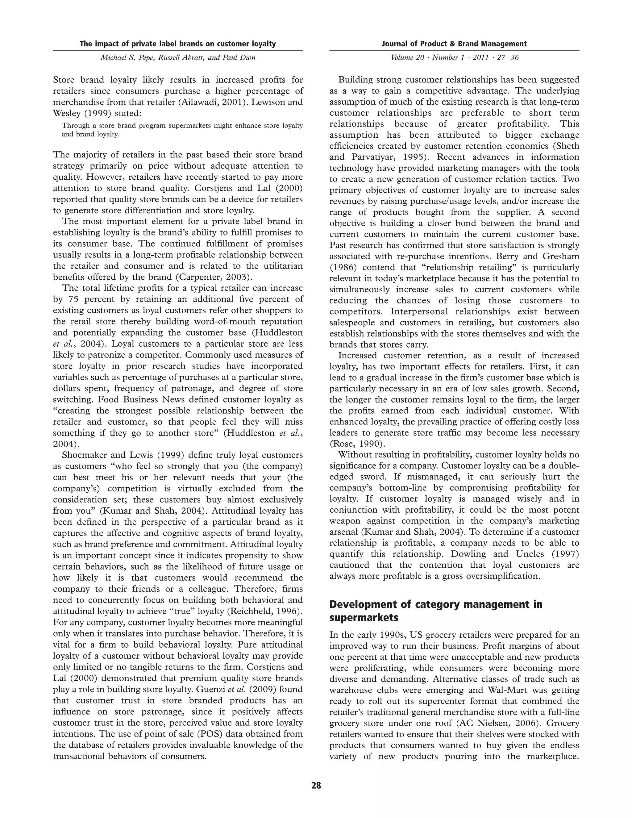 The impact of private labeled products on consumer brand loyalty | PDF