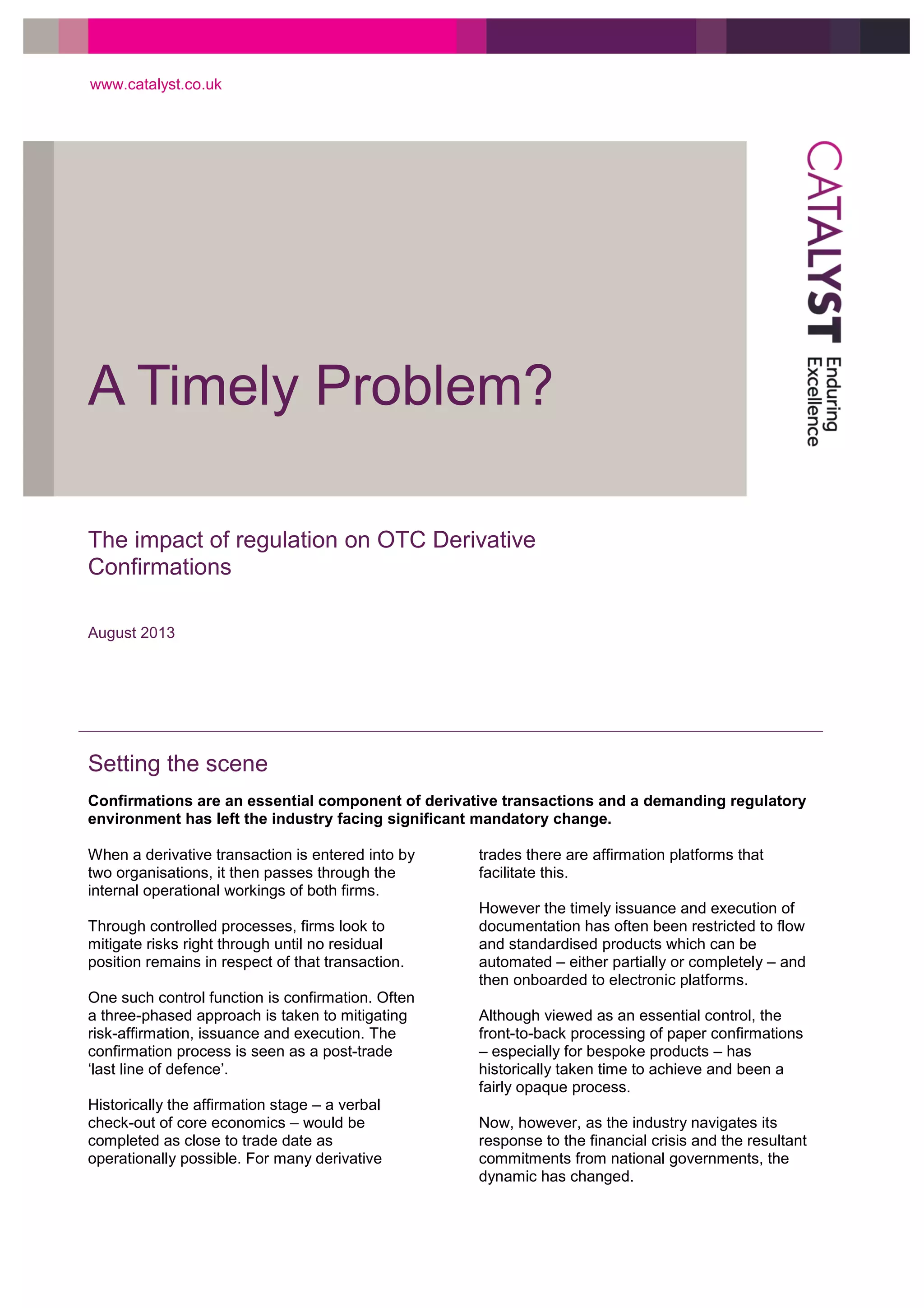 The impact of regulation on otc derivative confirmations | PDF ...