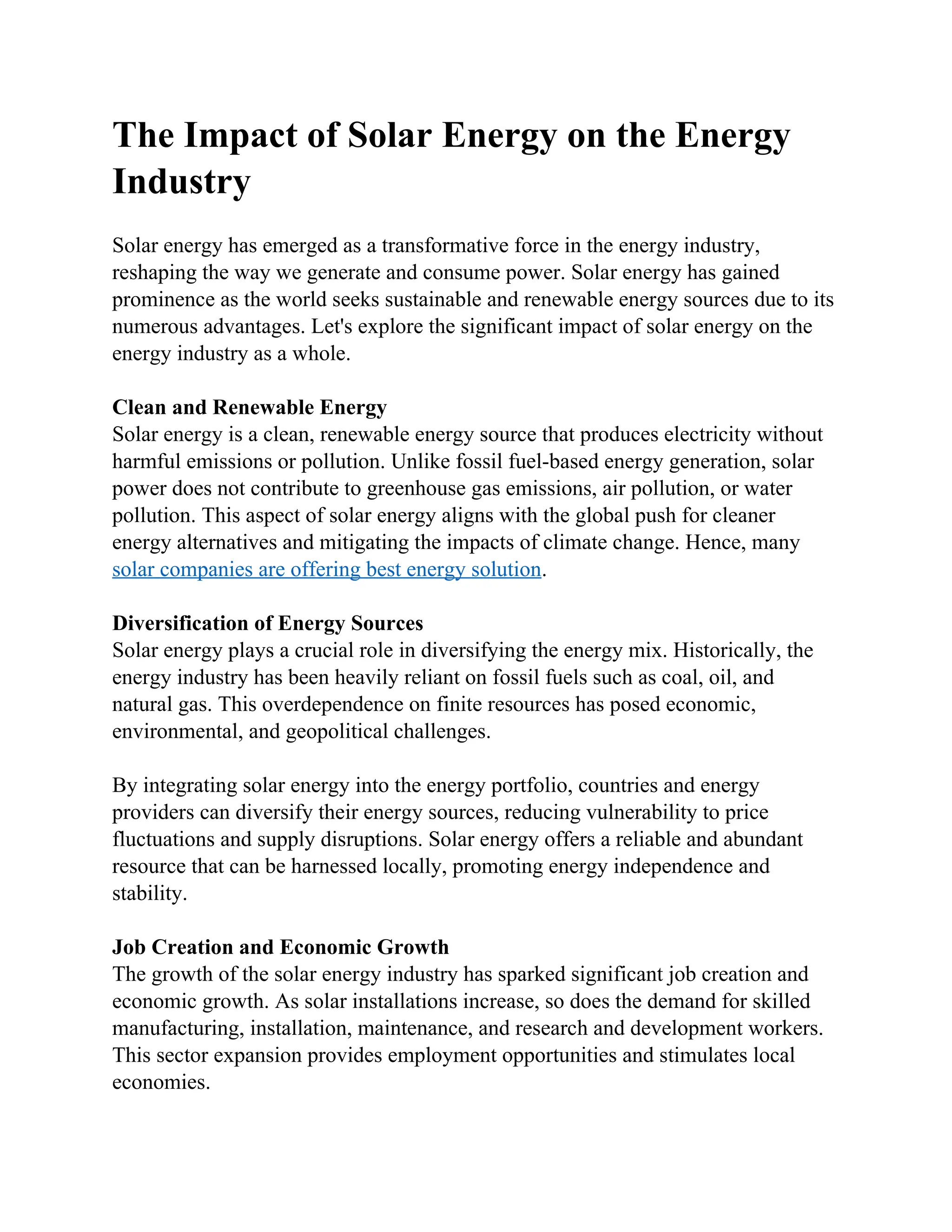 The Impact of Solar Energy on the Energy Industry | DOCX