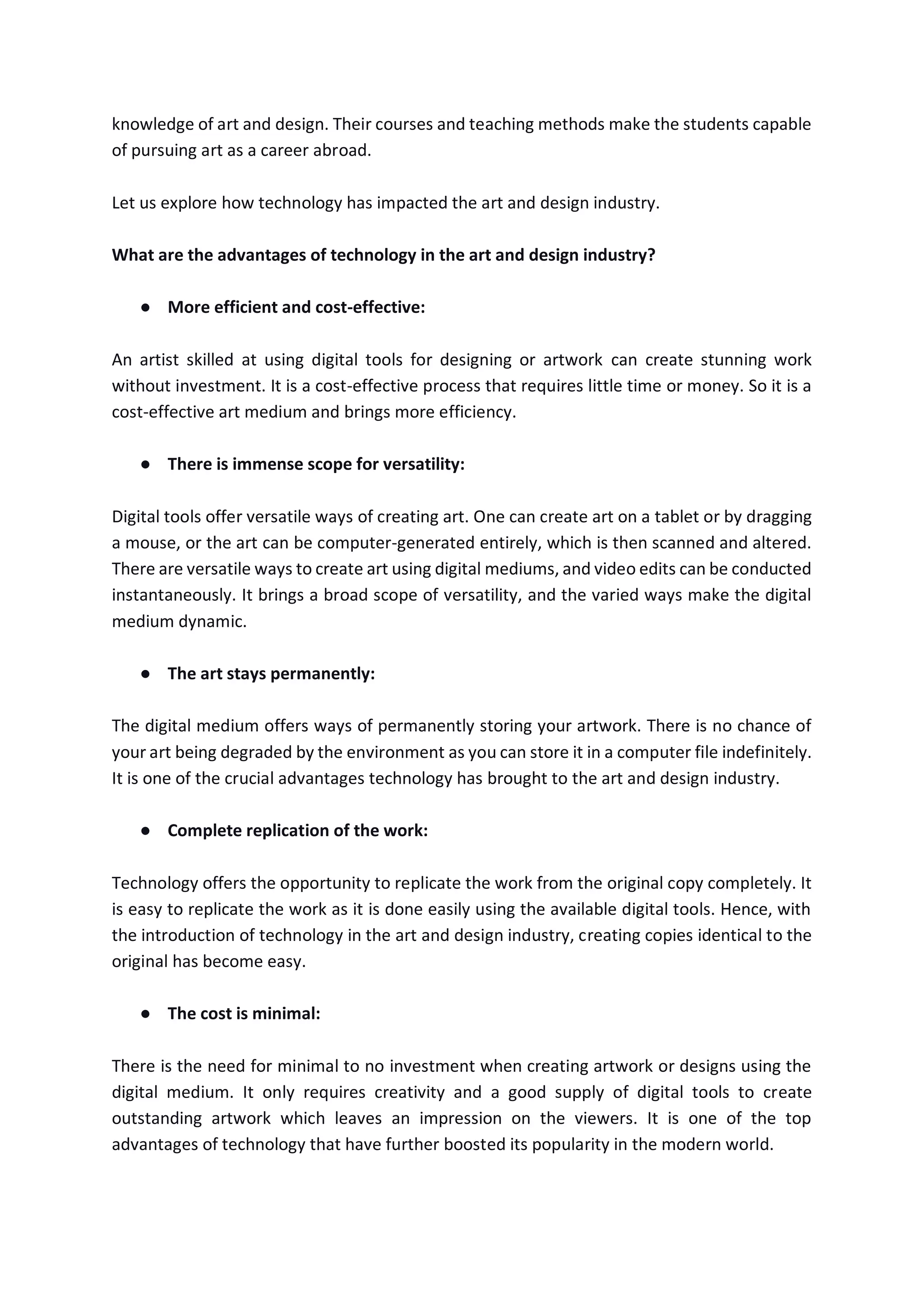 The Impact of Technology on the Art and Design Industry | PDF