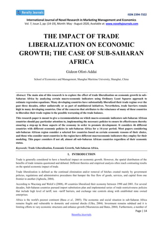 THE IMPACT OF TRADE LIBERALIZATION ON ECONOMIC GROWTH; THE CASE OF SUB ...
