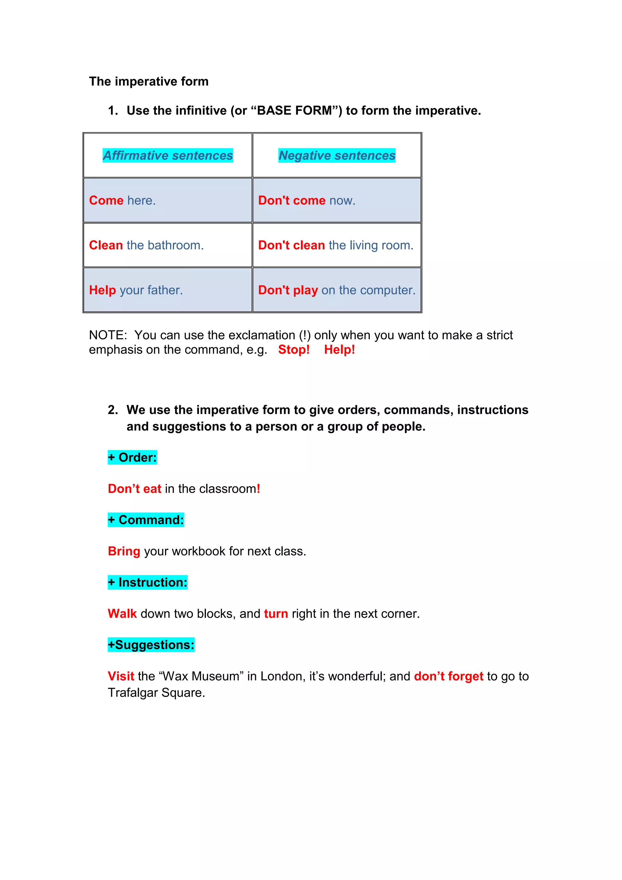 THE IMPERATIVE FORM | PDF