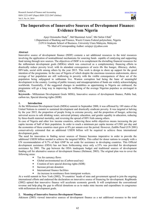 The imperatives of innovative sources of development finance | PDF