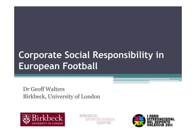 The Implementation of CSR in European Football by Geoff Walters | PPT