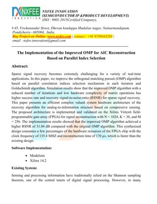 The implementation of the improved omp for aic reconstruction based on parallel index selection ...