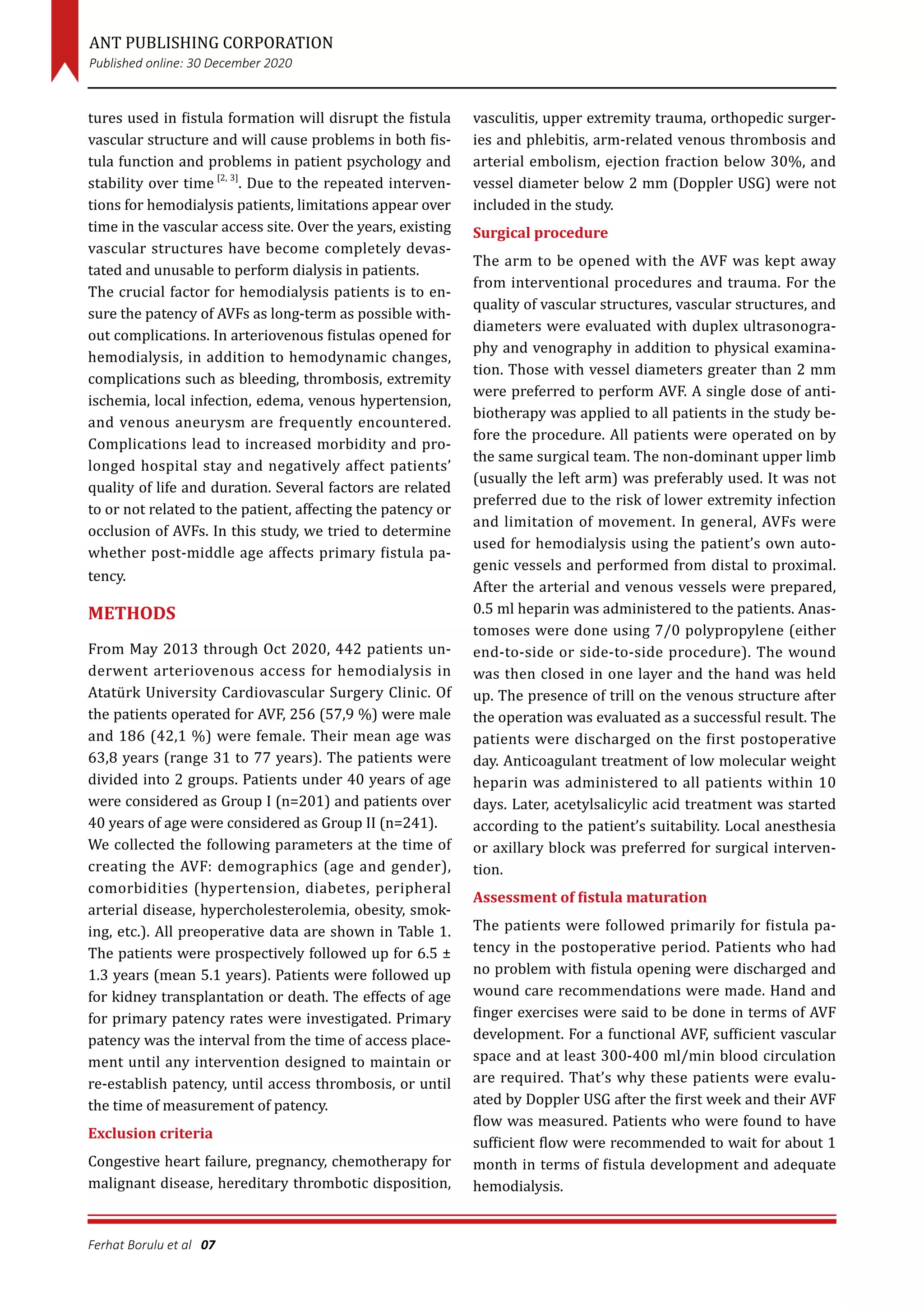 The importance of age in terms of fistula patency in chronic ...