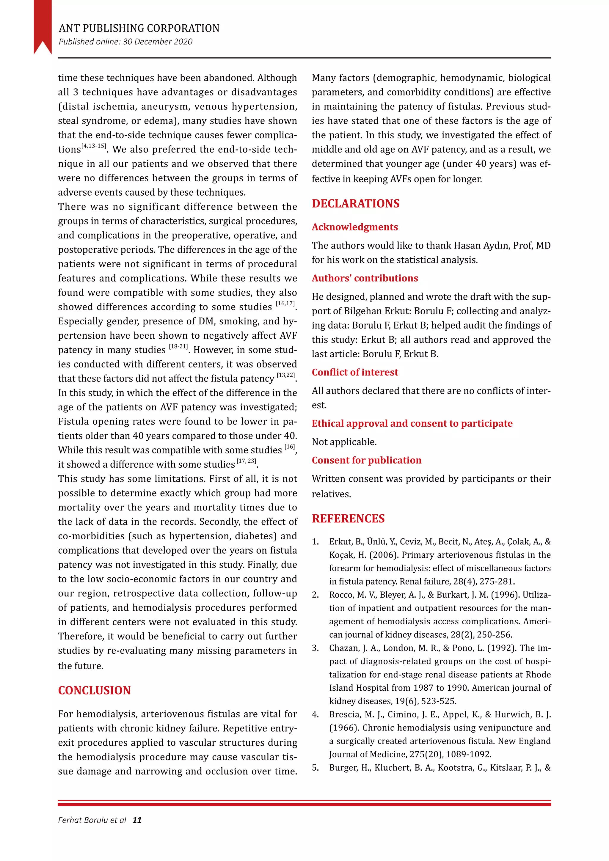 The importance of age in terms of fistula patency in chronic ...