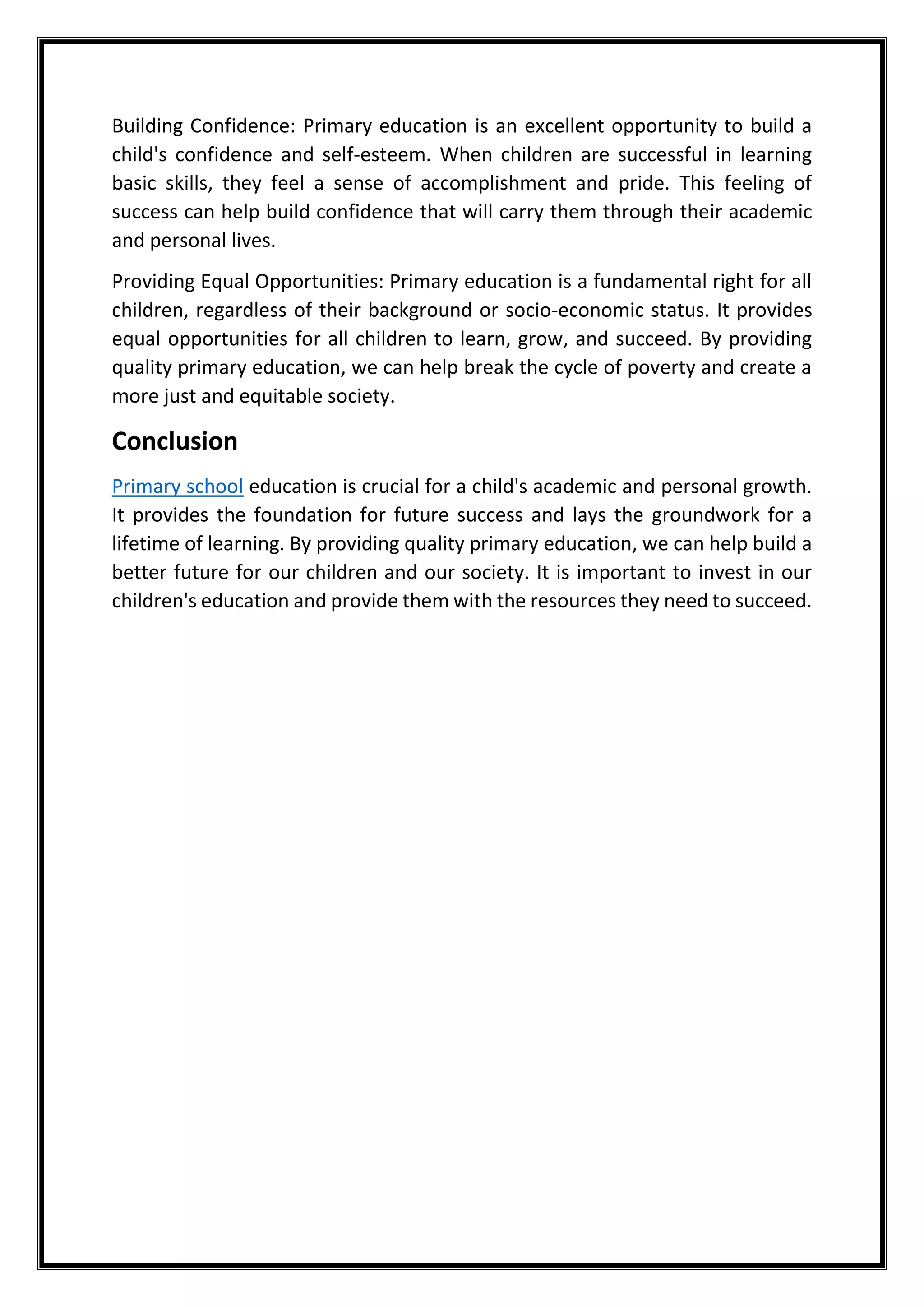The importance of a good education Why Primary School is so important | PDF