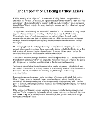 The Importance Of Being Earnest Essays.pdf | Humor and Satire | Pop Culture