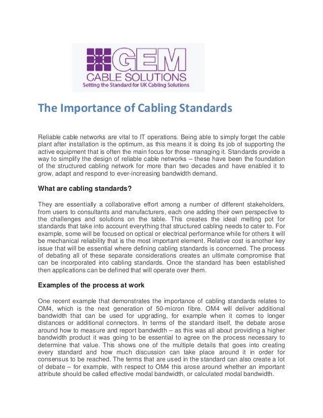 The Importance of Cabling Standards - GEM Cable Solutions | PDF ...