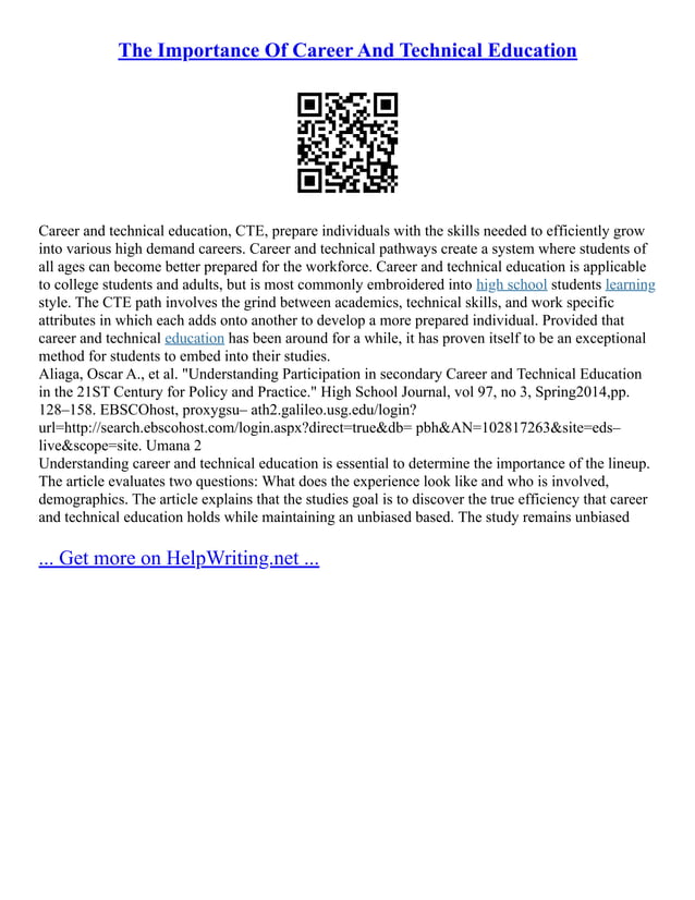 The Importance Of Career And Technical Education | PDF | Professional School | Postgraduate ...