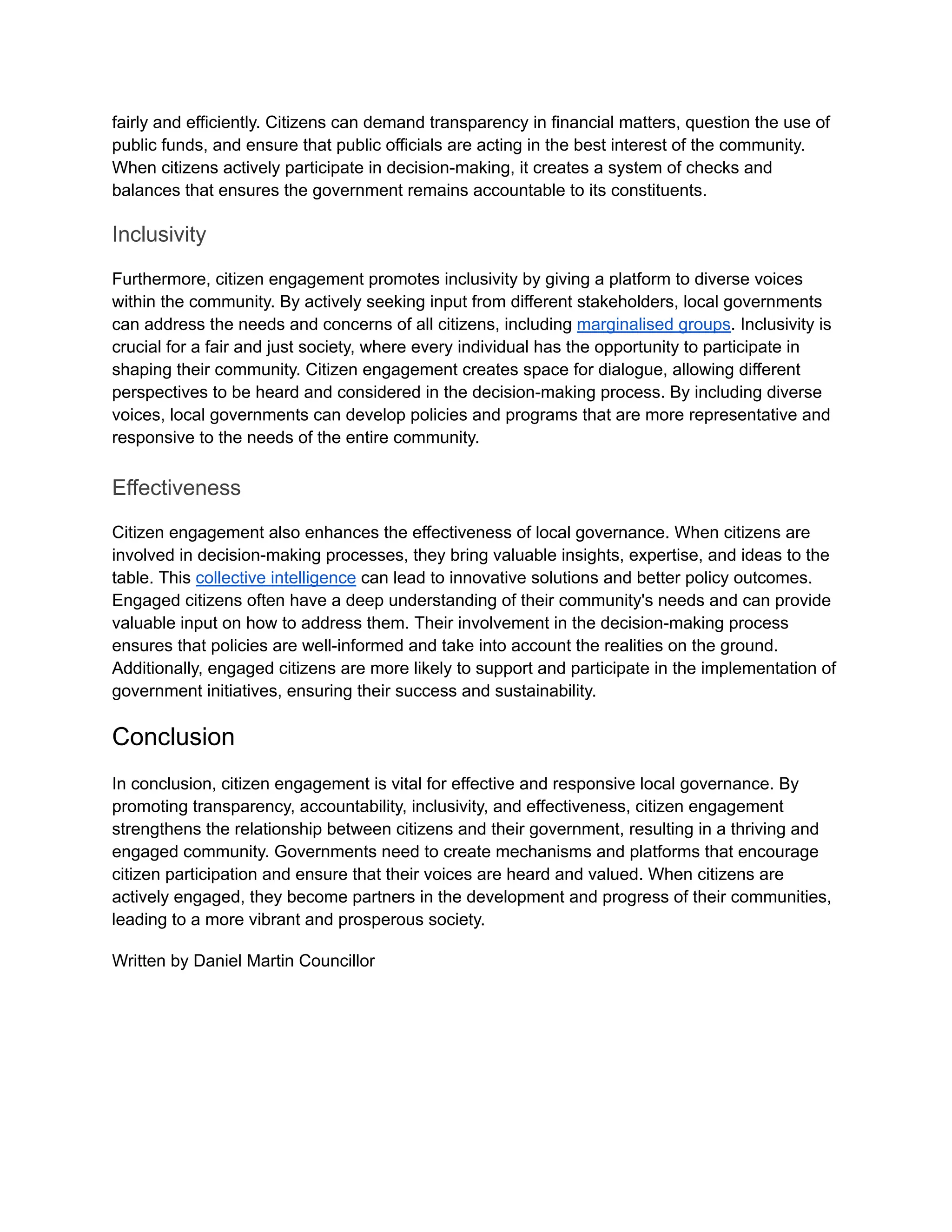 The Importance of Citizen Engagement in Local Governance | PDF