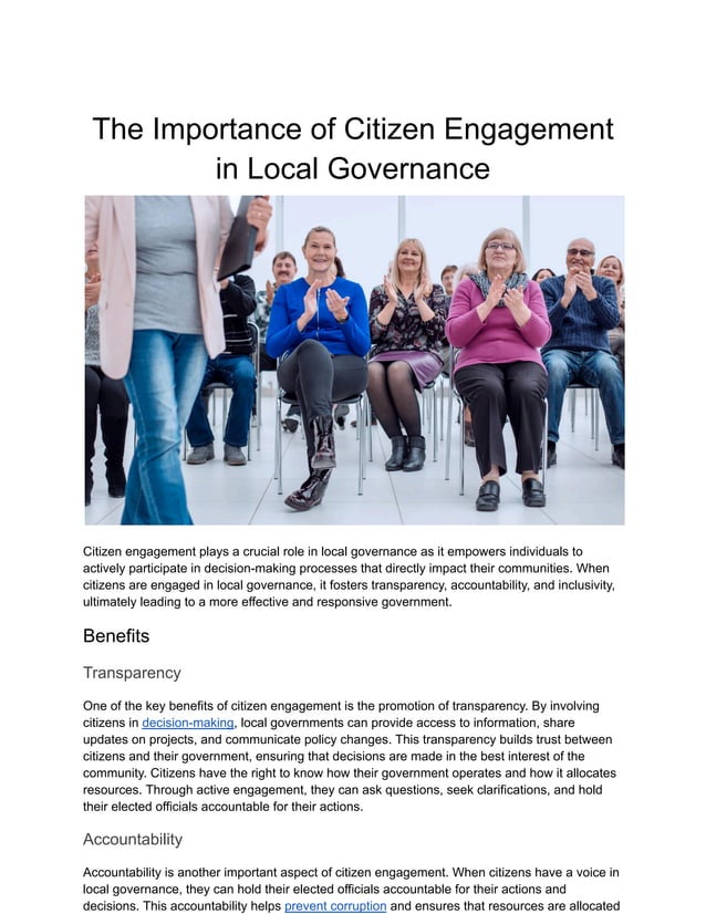 The Importance of Citizen Engagement in Local Governance | PDF