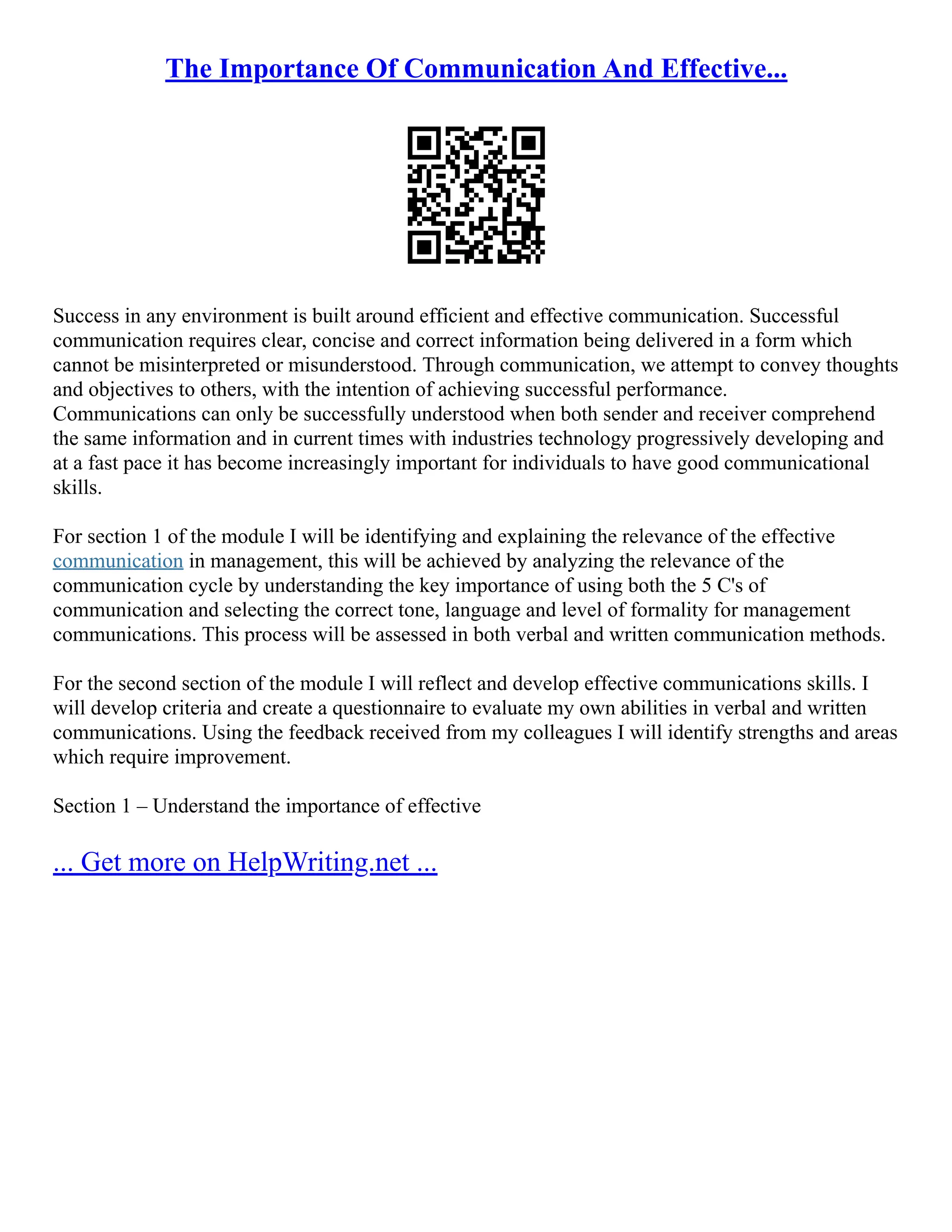 The Importance Of Communication And Effective... | PDF