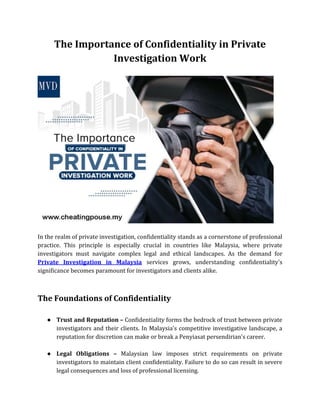 The Importance of Confidentiality in Private Investigation Work | PDF