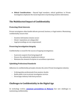 The Importance of Confidentiality in Private Investigation Work | PDF
