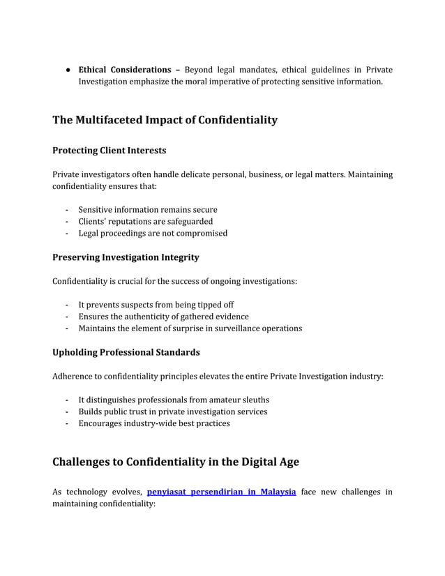 The Importance of Confidentiality in Private Investigation Work | PDF