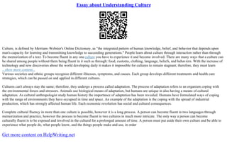 The Importance Of Culture Essay | PDF