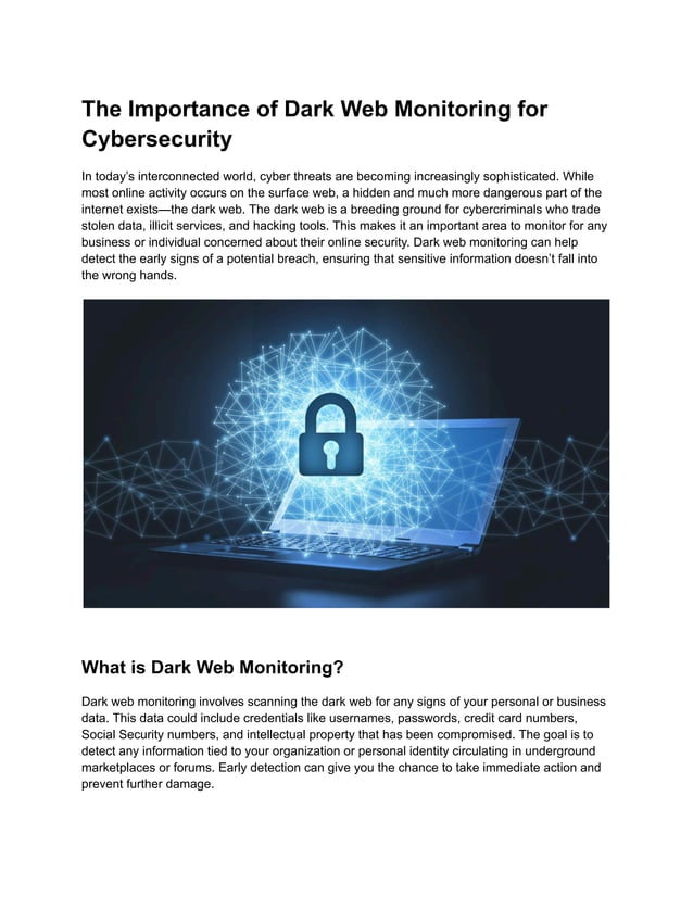 The Importance of Dark Web Monitoring for Cybersecurity | PDF