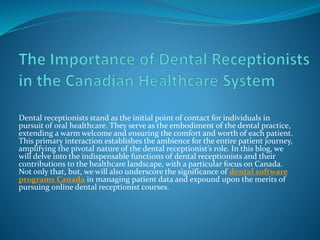 The Importance of Dental Receptionists in the Canadian Healthcare ...