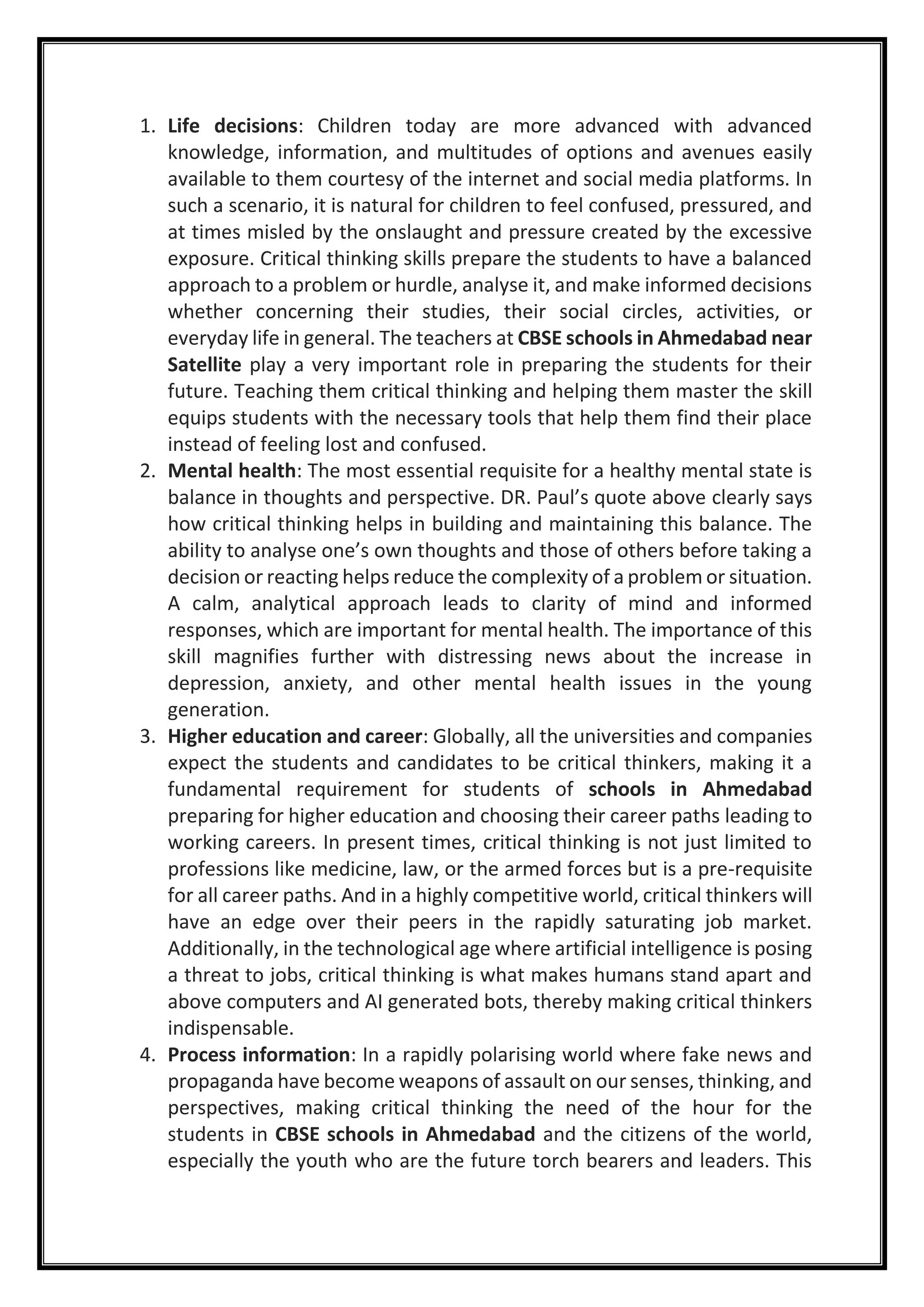 The Importance of Developing Critical Thinking Skills for Students | PDF