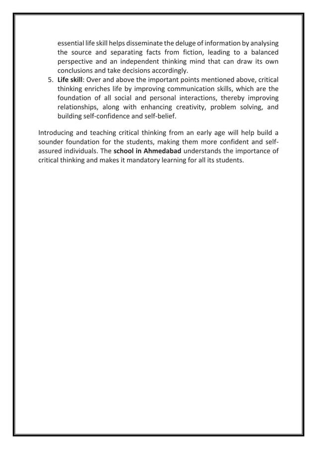 The Importance of Developing Critical Thinking Skills for Students | PDF