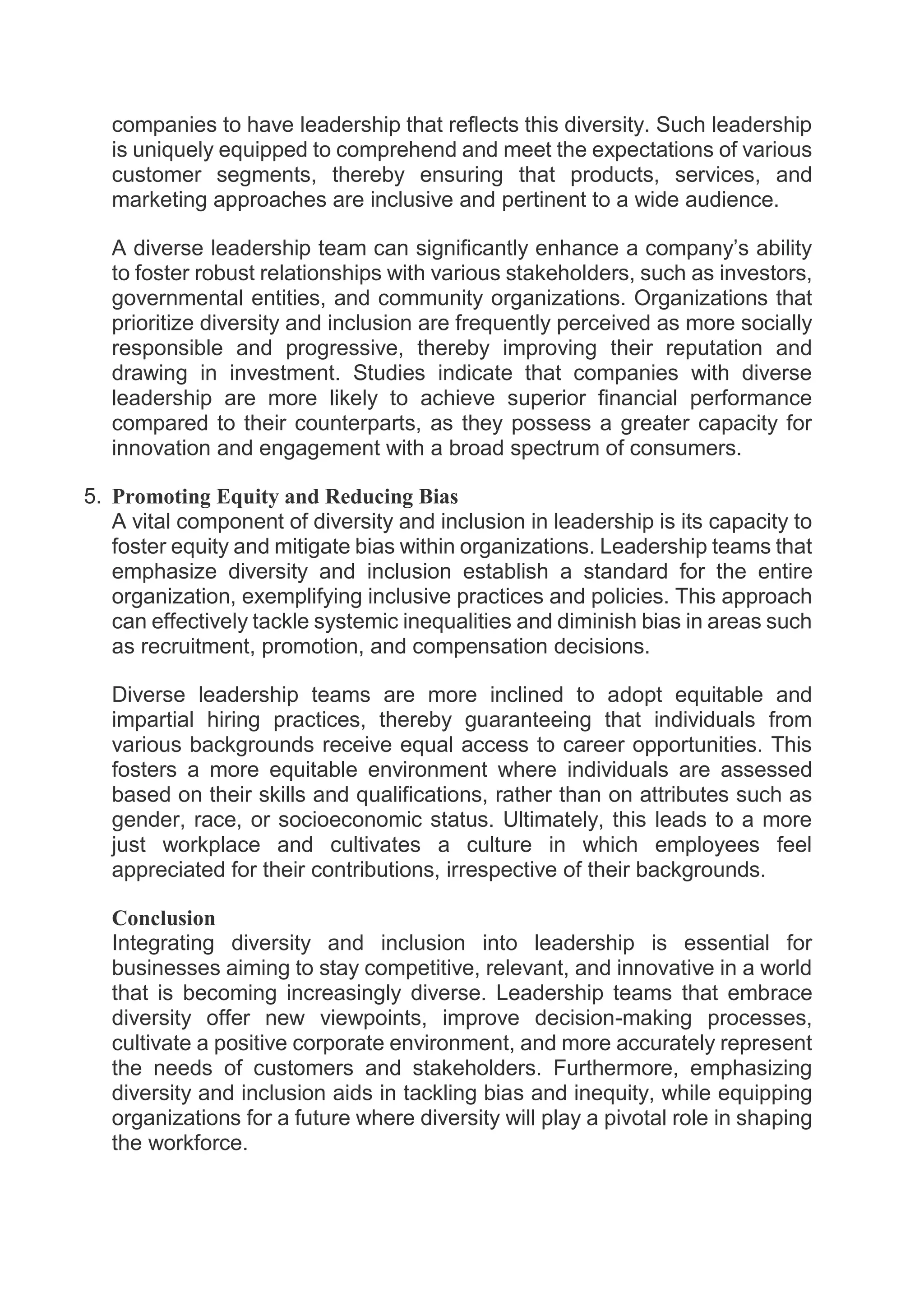 The Importance Of Diversity And Inclusion In Leadership | PDF