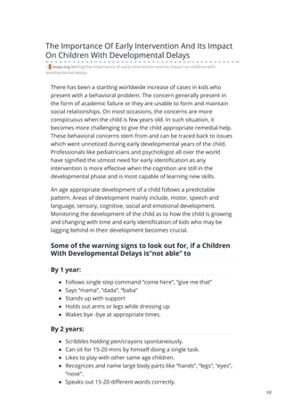 The importance of early intervention and its impact on children with ...