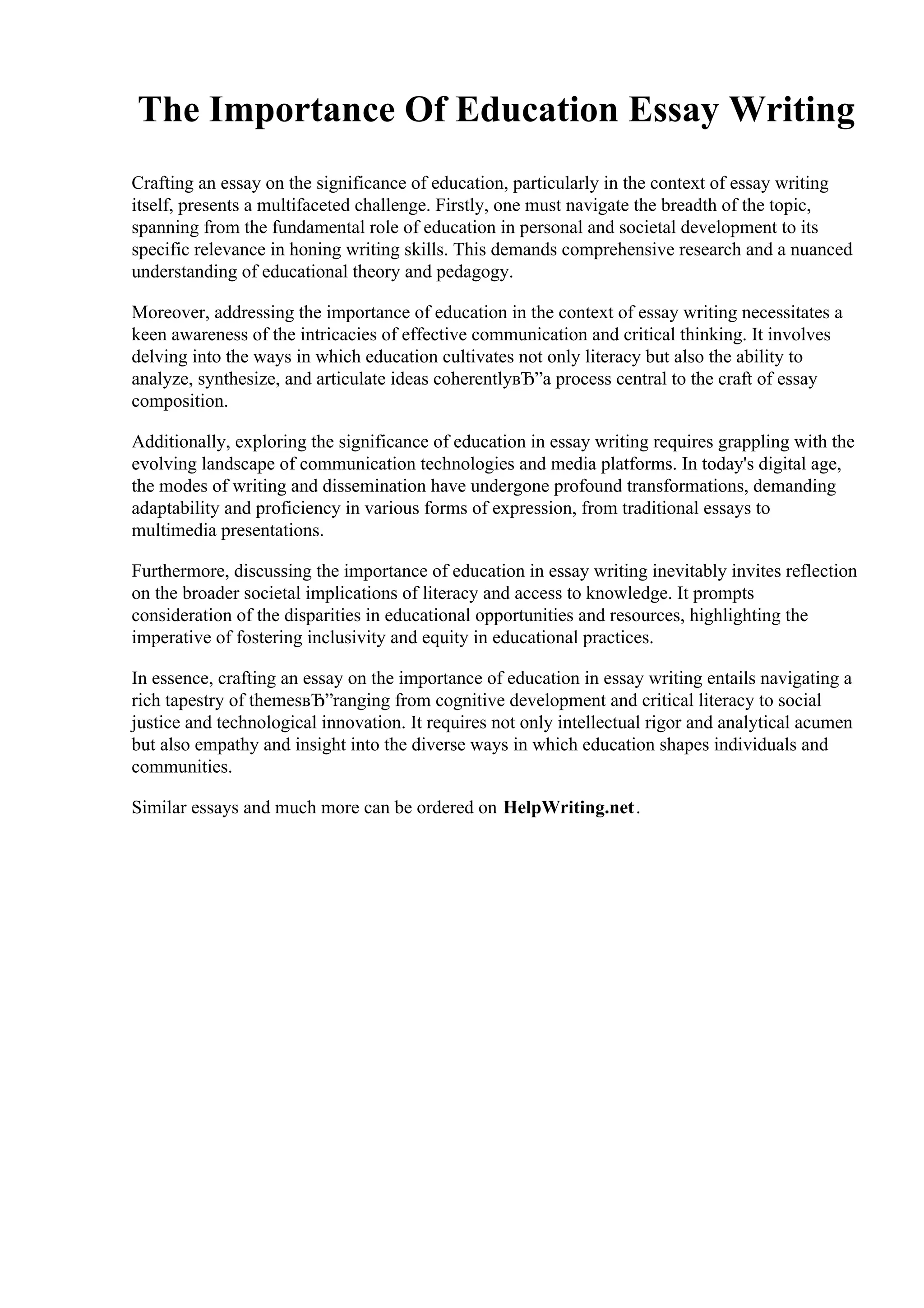 The Importance Of Education Essay Writing.pdf | Education