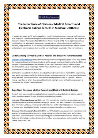 The Importance of Electronic Medical Records and Electronic Patient ...