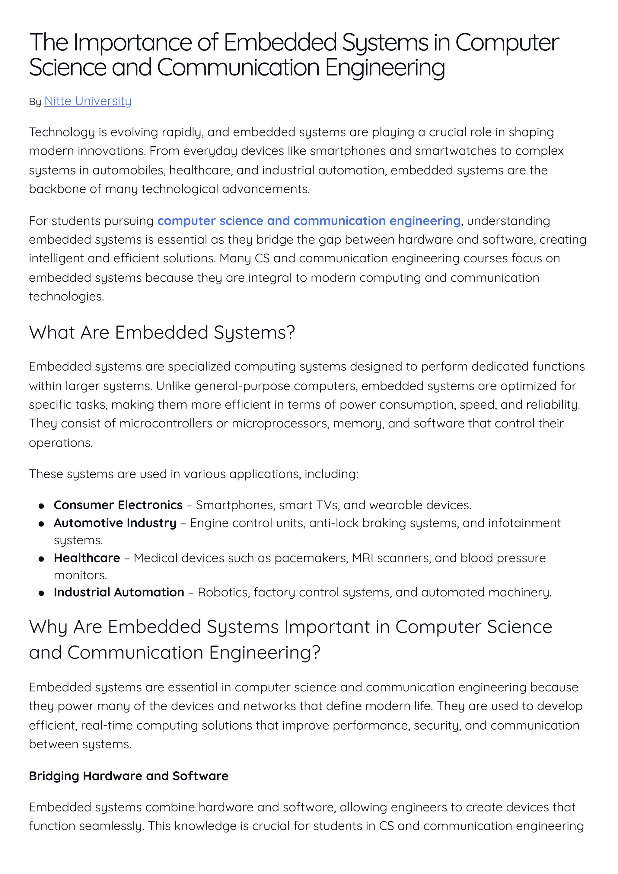 The Role of Embedded Systems in Computer Science & Communication Engineering | PDF