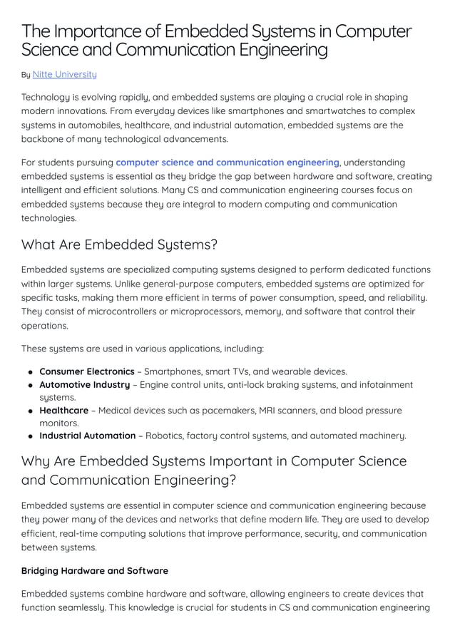 The Role of Embedded Systems in Computer Science & Communication ...