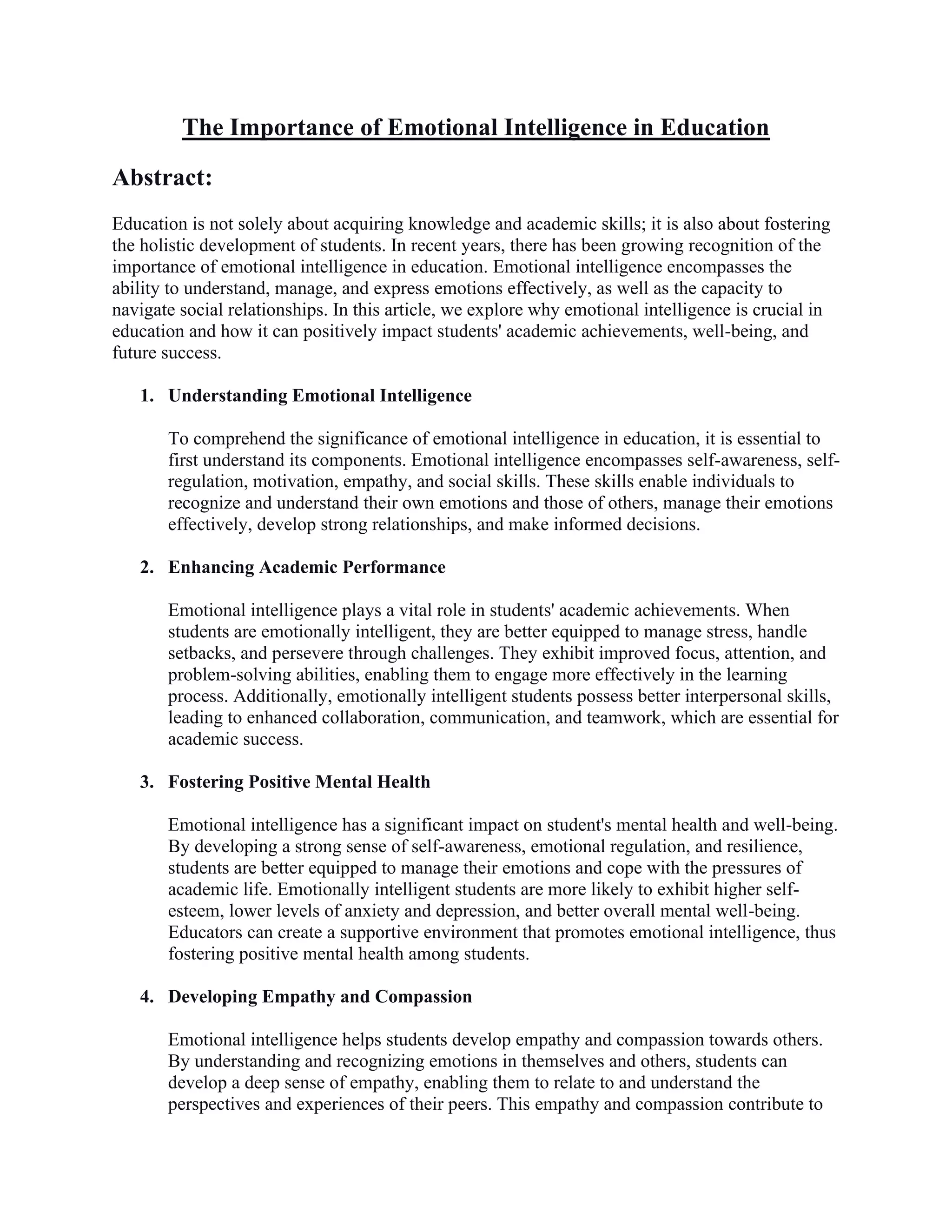 The Importance of Emotional Intelligence in Education | PDF