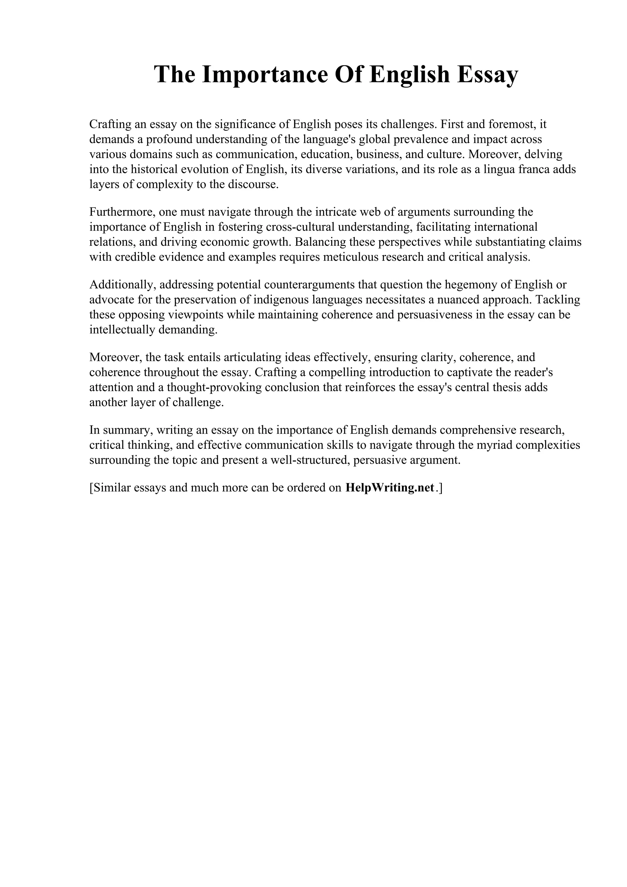 The Importance Of English Essay | PDF