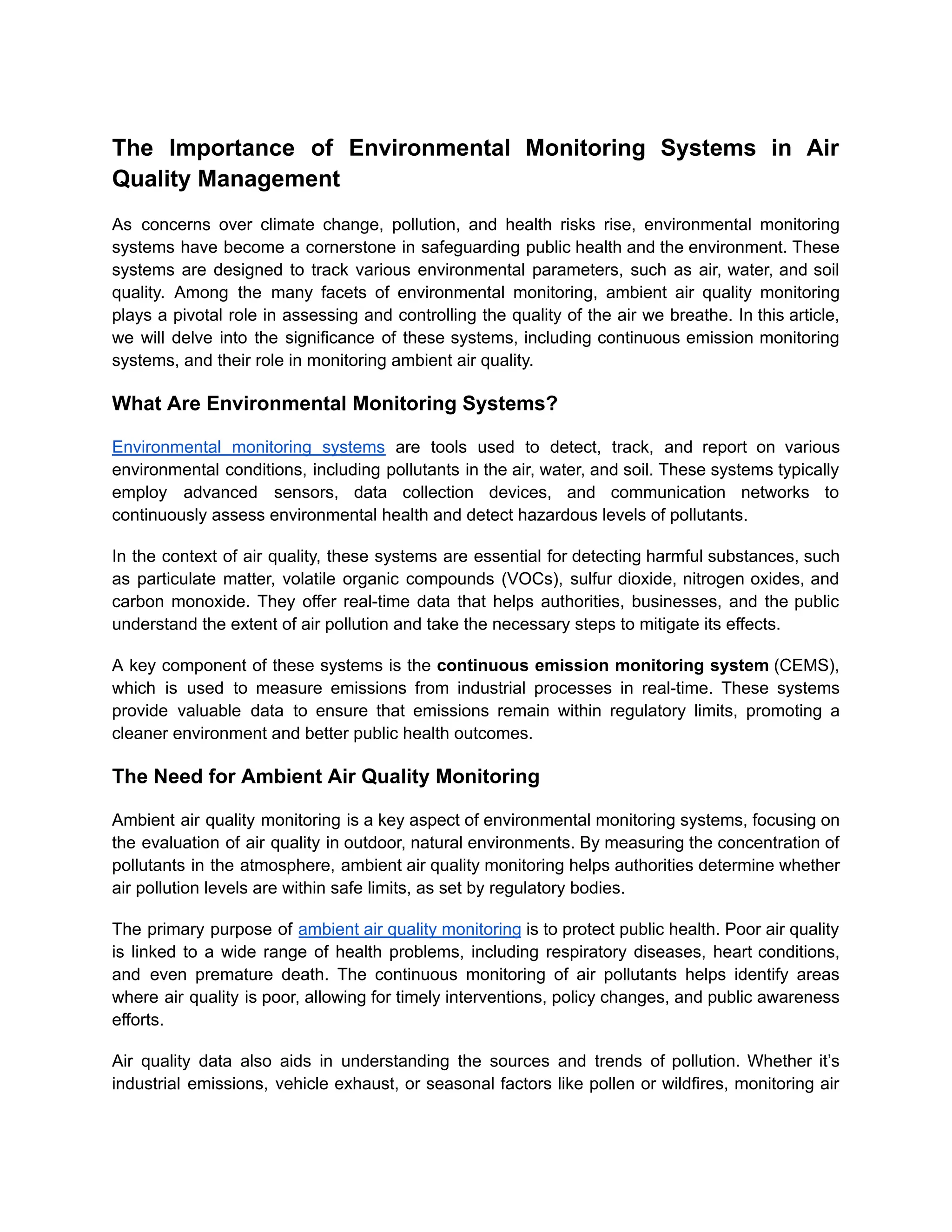 The Importance of Environmental Monitoring Systems in Air Quality ...