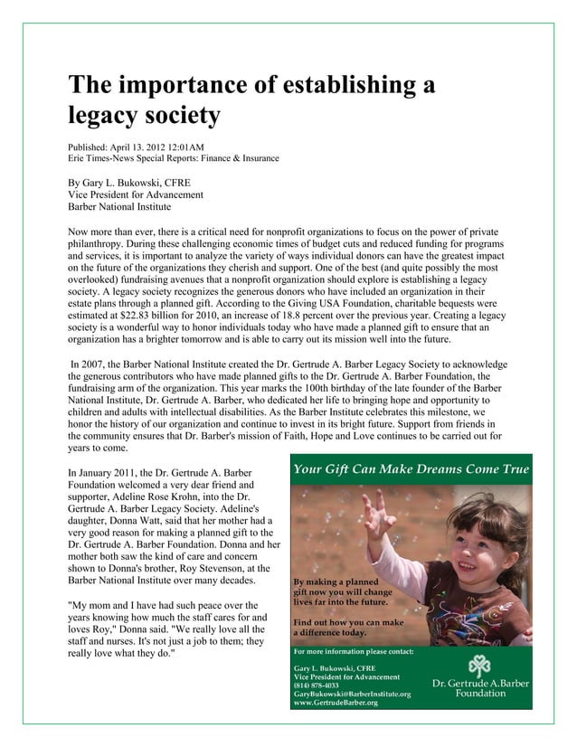 The Importance of establishing a legacy society | PDF