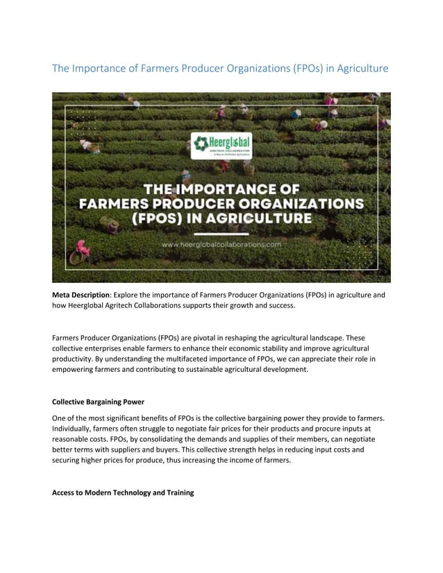 The Importance of Farmers Producer Organizations (FPOs) in Agriculture ...