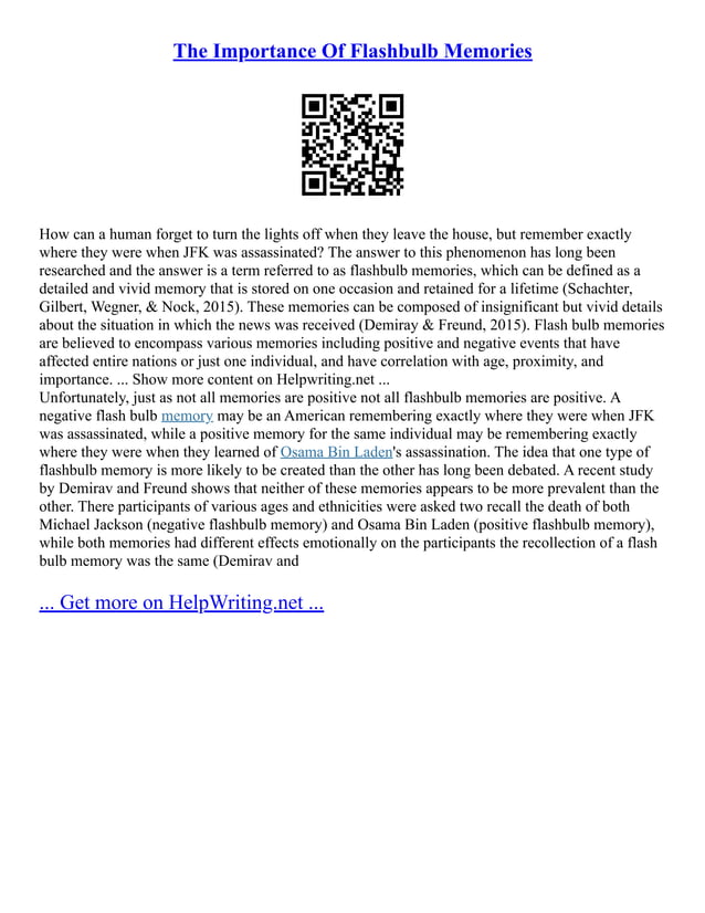The Importance Of Flashbulb Memories | PDF