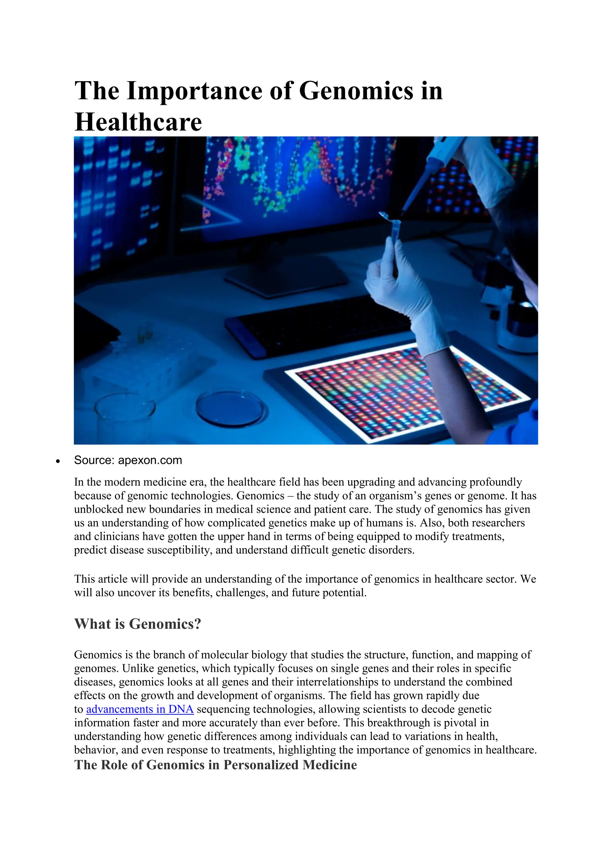 The Importance of Genomics in Healthcare | The Lifesciences Magazine | PDF