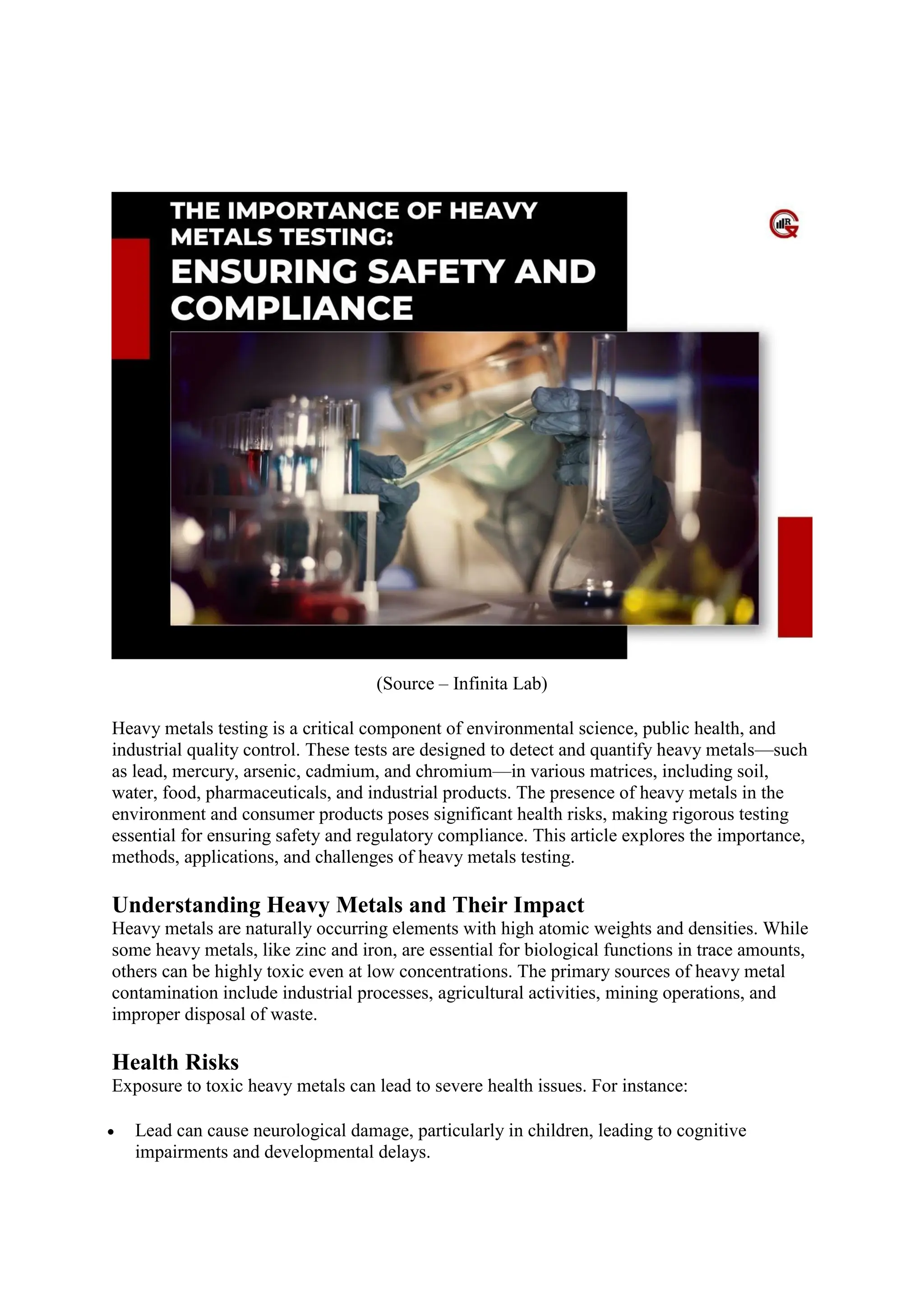 Heavy Metals Testing: Health Risks, Methods, Applications, Challenges ...