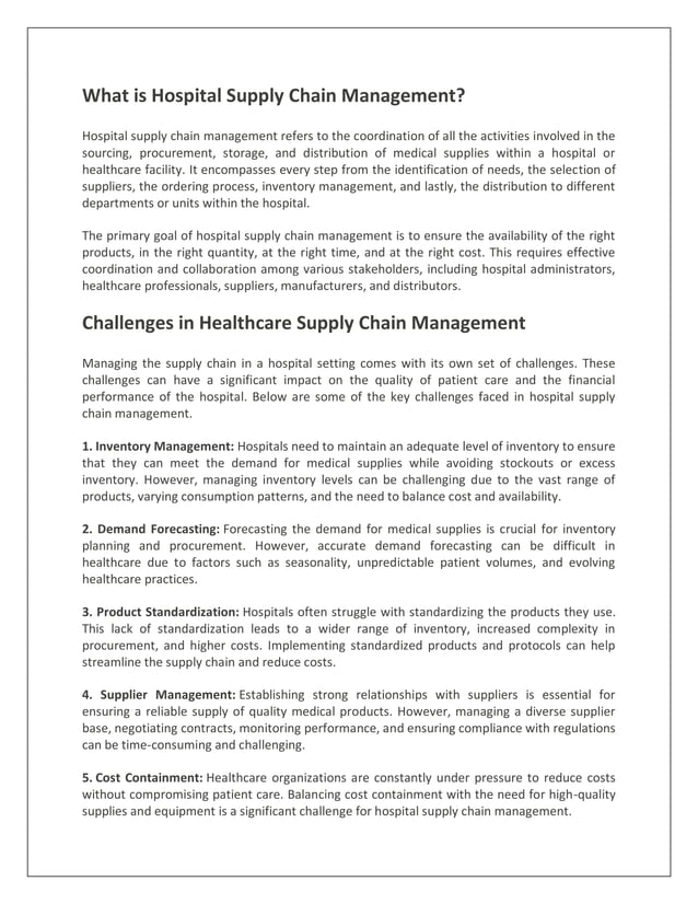 The Importance of Hospital Supply Chain Management in Healthcare | PDF | Pharmaceutical Industry ...
