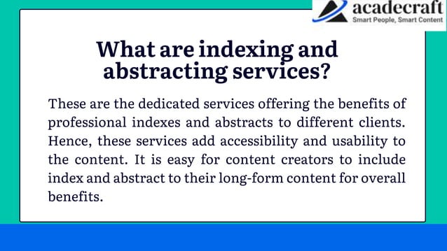 The Importance of indexing and abstracting services.pptx | Technology & Computing