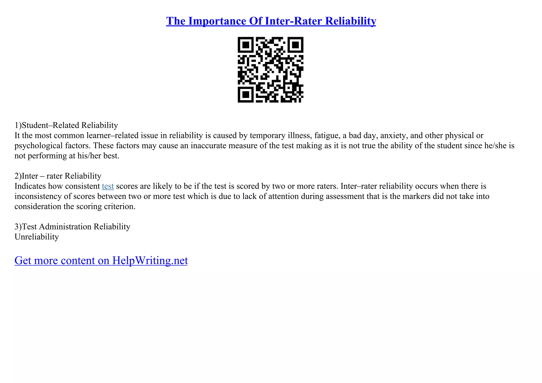 The Importance Of Inter-Rater Reliability | PDF