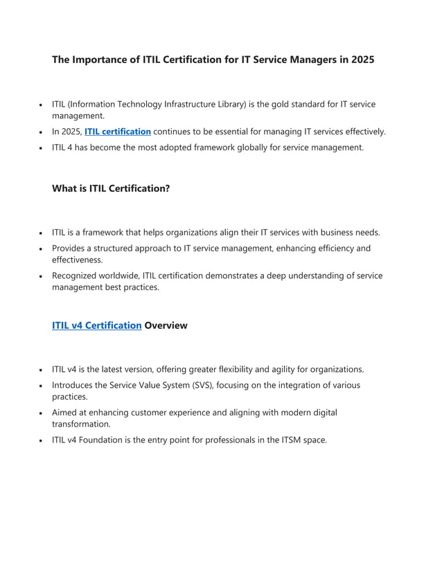 Importance of ITIL Certification in 2025 | PDF
