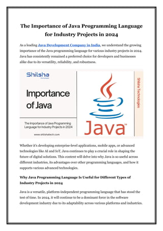 The Importance of Java Programming Language for Industry Projects in 2024.docx | Programming ...