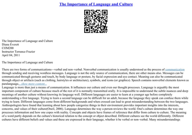 The Importance Of Language And Culture | PDF